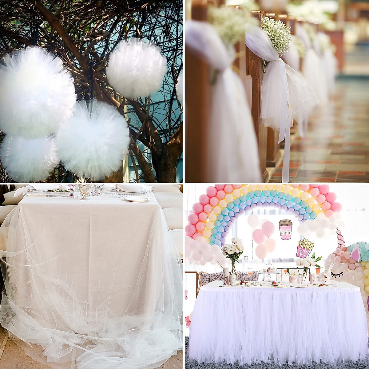 White Tulle Fabric Rolls 6 Inch by 100 Yards (300 feet) Fabric Spool Tulle Ribbon for DIY White Tutu Bow Baby Shower Birthday Party Wedding Decorations Christmas Craft Supplies