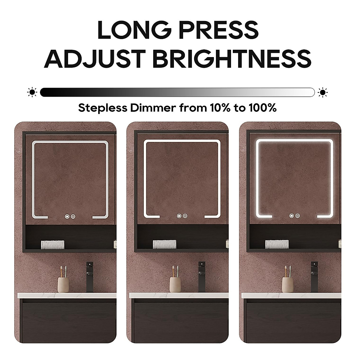 AmpleCharmic 24'' Medicine Cabinet Mirror, Barhroom Medicine Cabinet with LED Light, 3-Color, Dimmer, Defogger, Greywalnut