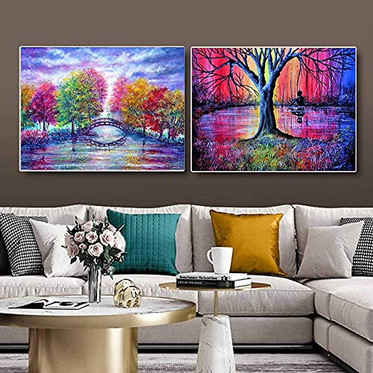 Adult 6-Piece DIY 5D Diamond Painting kit, Complete Diamond Painting, Diamond Painting Art, Wall Decoration, Sunset Beach Tree Landscape Painting (12x16inches)