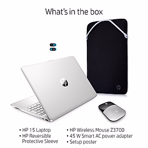 HP 2021 15.6" HD Laptop Computer, AMD Athlon Silver N3050U, 4GB RAM, 128GB SSD, HDMI, USB-C, Webcam, Windows 10 S with Office 365 for 1 Year, Mouse, Sleeve + YSC Accessory (Silver)