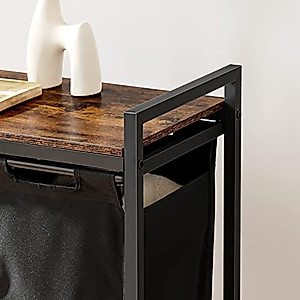 HOOBRO Laundry Hamper, Laundry Sorter 4 Section, Laundry Basket with Wheels, 4 × 10.5 Gal (39.8L), Rolling Cart, Pull-Out and Removable Oxford Fabric Laundry Bags, Rustic Brown and Black BF04XY01