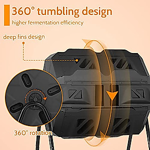 43 Gallon Compost Bin Outdoor Tumbling Composting Bins Compost Tumbler Bucket Trash Can w/Dual Chamber Sliding Doors for Garden Patio,Black Door