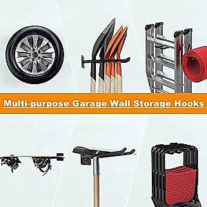 TORACK 4 Pack Garage Storage System Hooks, Heavy Duty Wall Mount Tool Organizer, Chair Hanger Garage Storage Utility Hooks for Car Tires, Ladders, Chairs, Strollers, Power Tools, Garden Tools