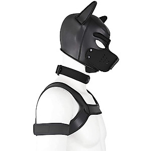 Unisex Neoprene Dog Head Mask, Novelty Dog Head Mask with Collar, Armband and Shoulder Strap