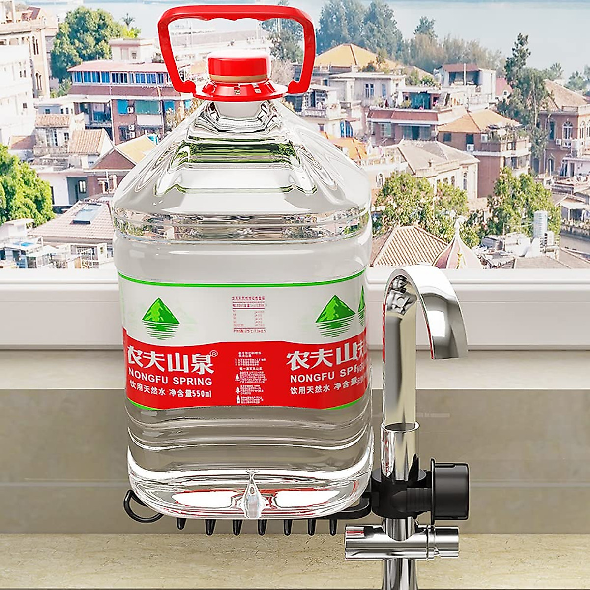 FWEHIO Faucet Sponge Holder with Hook Soap Dishcloth Hanger Brush Sink Caddy Drain Rack Space Aluminum Soap Sponge Brush Scrubber Sink Caddy Organizer (Double, Black)