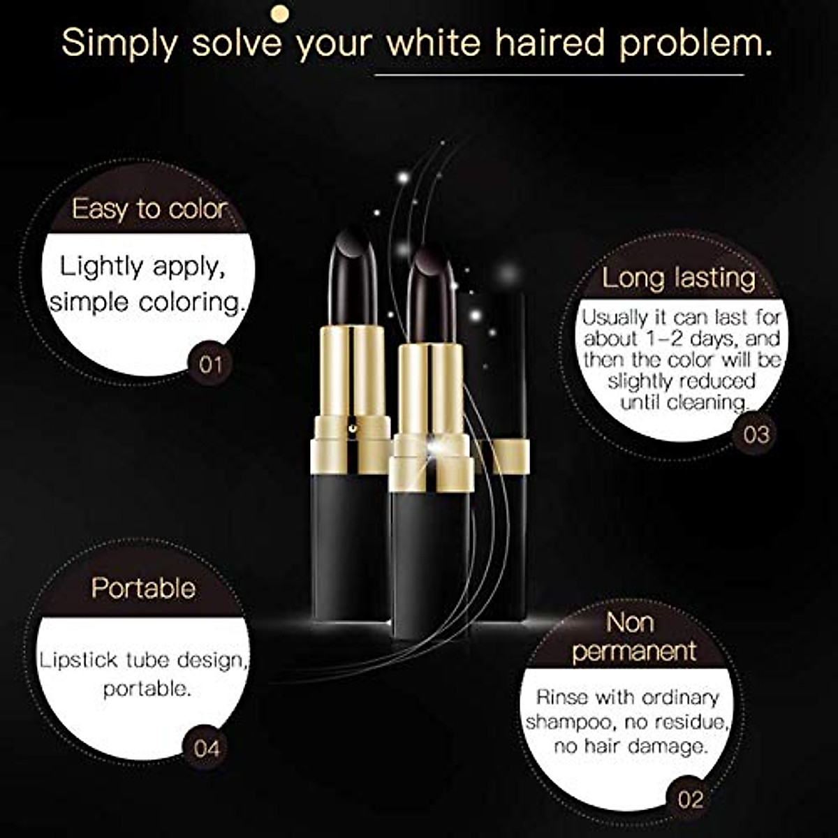 La Milee Hair Color Dye Pencil for Roots One-Time Hair dye pencil Instant Black Root Coverage Hair Color pencil Temporary black Hair Colour pencil 3.8g BLACK