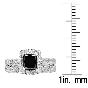 Dazzlingrock Collection 1.80 Carat (ctw) 10K Black & White Diamond Bridal Halo Engagement Ring Set, White Gold, Size 8