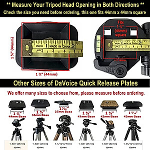 DaVoice 44mm Tripod Quick Release Plate Camera Mounting Adapter Parts Replacement for Certain Ambico, Tar gus, Velbon, Vista Explorer 60”, Sony, Sunpak, Ravelli Tripod Mount Attachment Baseplate QB-4W