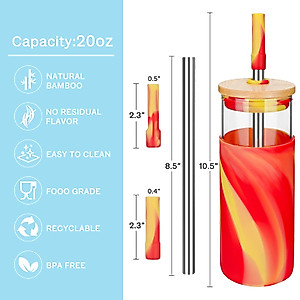 Tronco 20oz Glass Tumbler with Bamboo Lid and Straw,Iced Coffee Cup Reusable,Smoothie Cup, Glass Boba Tea Cup,Spill Proof Glass Water Bottle With Silicone Protective Sleeve- BPA Free
