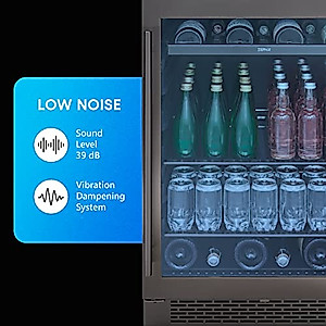 Zephyr 24" Wine Fridge & Beverage Refrigerator Single Zone Under Counter - Mini Wine Cooler Cellars Small Beer Cabinet Drink Chiller Freestanding with French Glass Door Black, 7 Bottles, 112 Cans