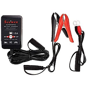 Suuwer 1.5-Amp Trickle Charger 8V/12V Fully-Automatic Smart Battery Charger/Maintainer for Motorcycle, Golf Cart, Car, Lawn Mower and More