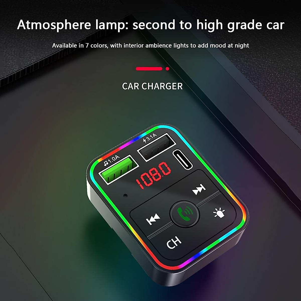 Bluetooth Car Adapter, Fm Transmitter Bluetooth, Wireless Modulator with Led Display Car Kit, Fast Car Charger & USB C Port, MP3 Player Radio Kit for Car Stereo, 12V Cigarette Lighter Adapter