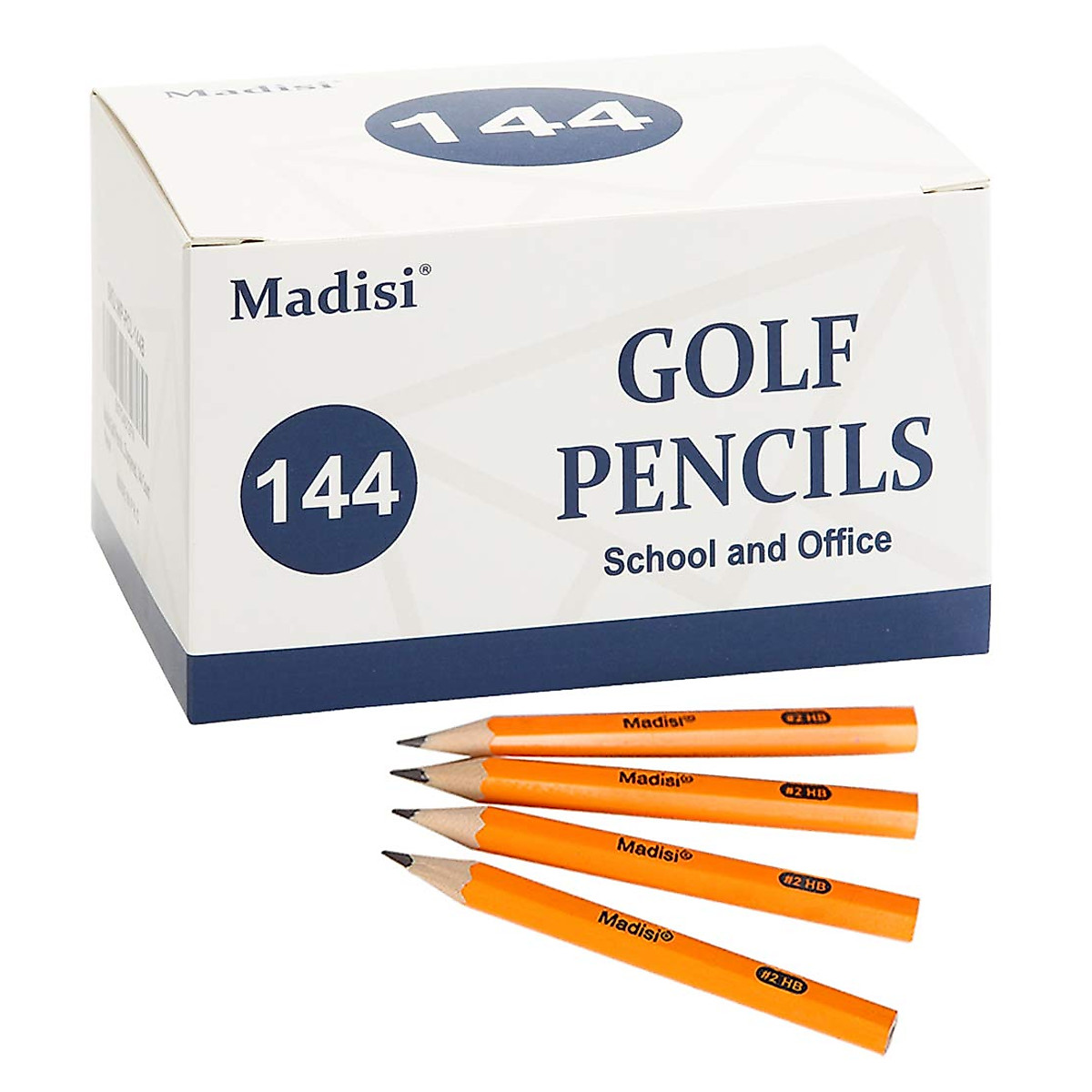 Madisi Golf Pencils, 2 HB Half Pencils, 3.5" Mini Pencils, Pre-Sharpened, 144 Count
