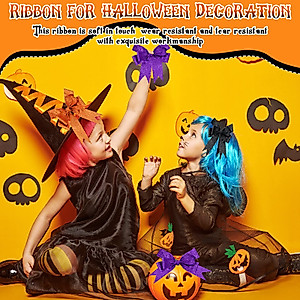 Juinte 3 Roll 30 Yards Christmas Glitter Wired Ribbon Christmas Party Favors Decor Gift Wrapping Ribbon for Craft Headband Bow Decor(1.5 Inch,Black, Orange, Purple)