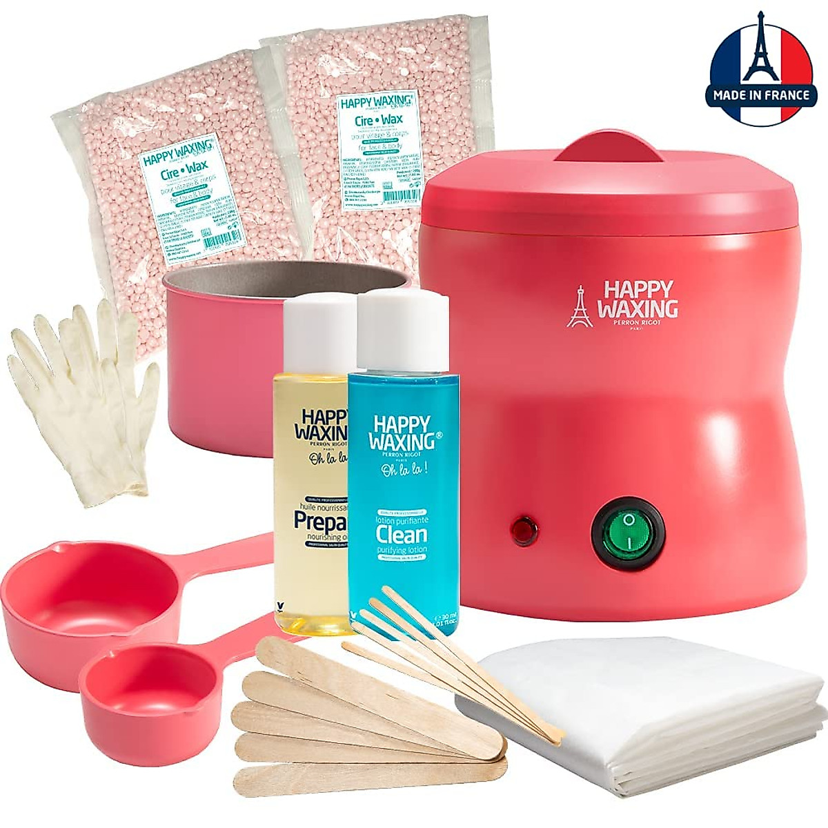 Happy Waxing - Deluxe Premium Home Waxing Kit | Includes the Wax Warmer, Hard Wax Beads - Protective Sheet & Vinyl Gloves - Applicators & Measuring Cups - For Face, Arms, Underarms, Bikini & Legs
