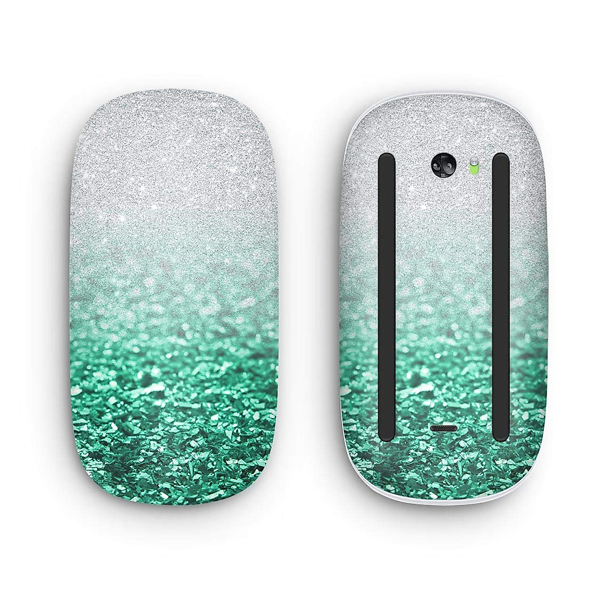 Design Skinz Aqua Green & Silver Glimmer Fade Vinyl Decal Compatible with The Apple Magic Mouse 2 (Wireless, Rechargable) with Multi-Touch Surface