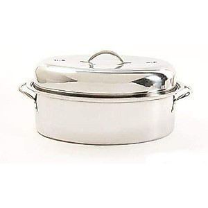 Stainless Steel Turkey Roaster with Lid and Rack, Oval Roasting Pan Rack and Lid - Large Covered Turkey Roasting Pan with Top - Stainless Steel Oval Roaster Pan with Top - High Dome Roaster