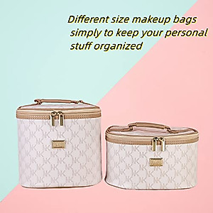 UMUMPINGG Makeup Bag for Women Faux Leather Round Make up Bags Organizer Perfumes Nail Polish Organizer,Make up Brushes Bag Case Storage for Girl Friend Gift White