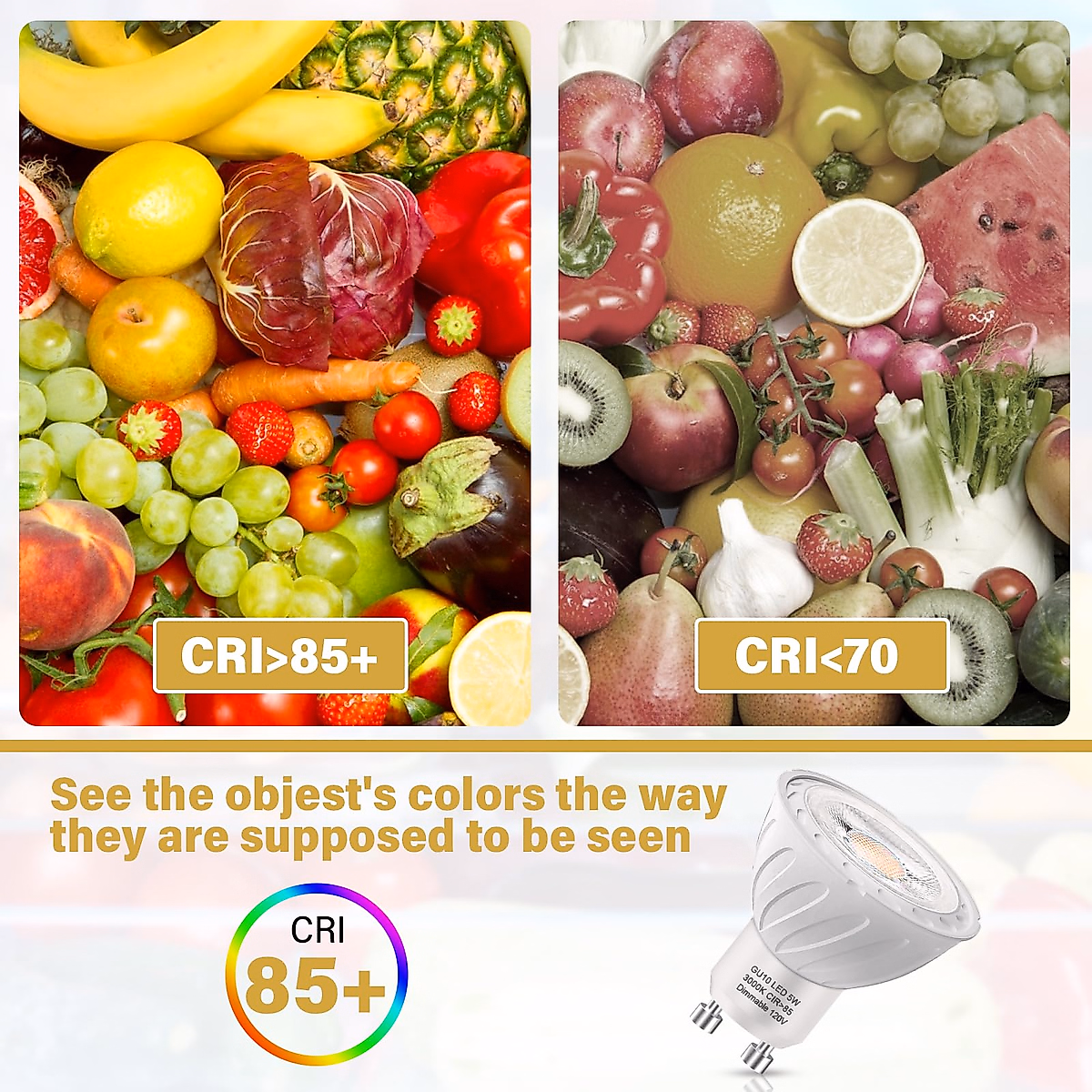 VITUNOV GU10 LED Bulb Dimmable, 50W Halogen Equivalent, Warm White 3000K, 120V 5W 500LM MR16 Spotlight Bulbs for Track Recessed Accent Ceiling Lighting, 6 Pack