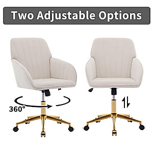 YISHENG Velvet Home Office Chairs with Gold Base Upholstered Tufted Modern Height Adjustable 360 Degree Swivel Desk Chairs with Wheels, Vanity Chairs for Living Room, Bedroom,Study Room (Cream)