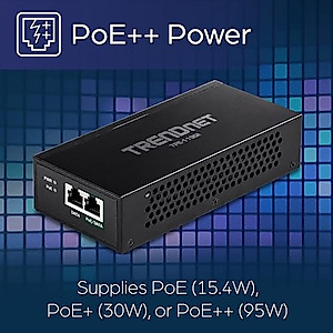 TRENDnet Gigabit PoE++ Injector, Convert A Non-PoE Port to A PoE++ Gigabit Port, PoE (15.4W), PoE+ (30W), Or PoE++ (95W), Up to 100m (328 ft), Integrated Power Supply, Black, TPE-119GI