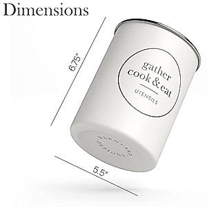 Barnyard Designs Metal Utensil Crock Holder, Rustic Farmhouse Countertop Decor, Country Kitchen Utensil Storage Caddy Organizer, White, 5.5" x 6.75”