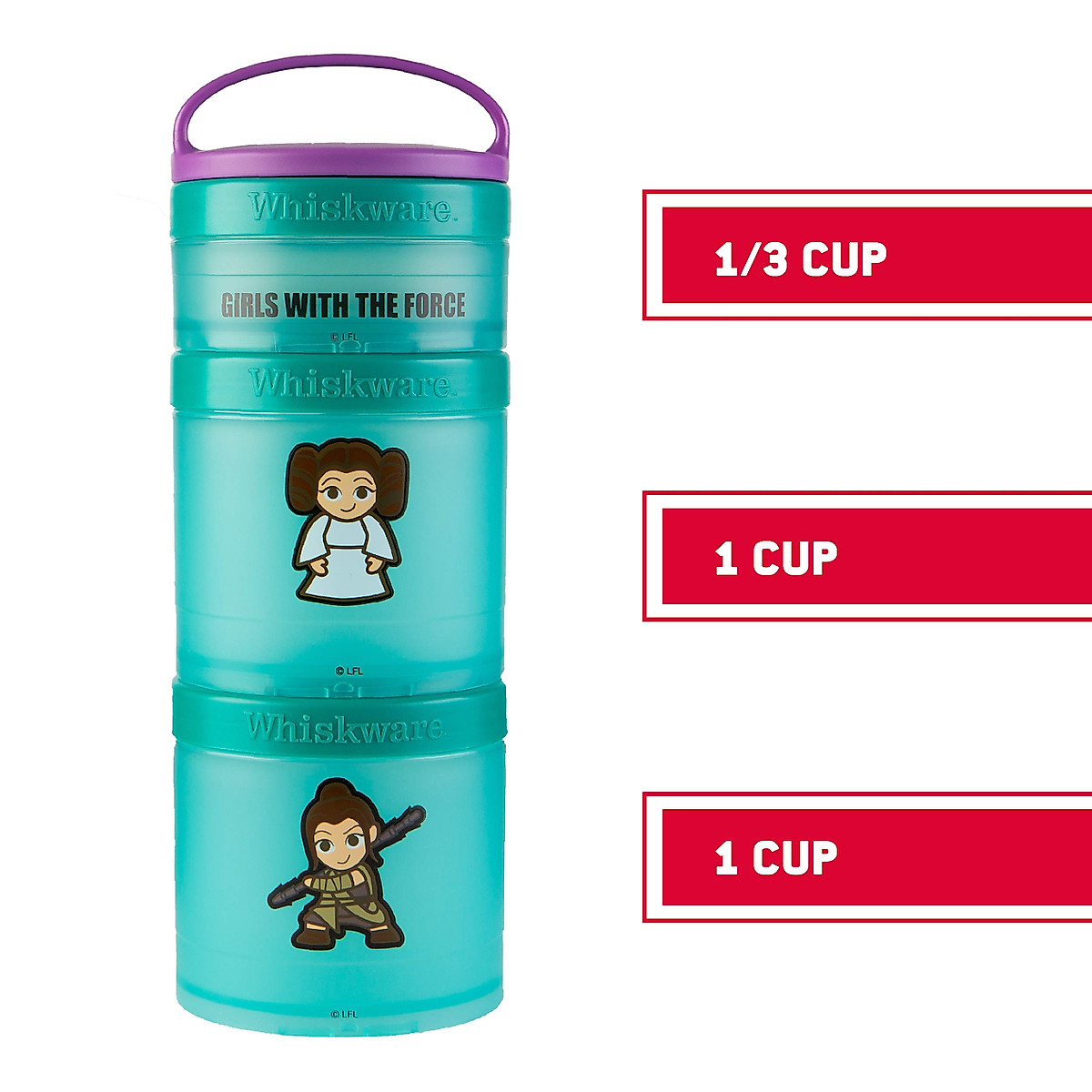 Whiskware Star Wars Stackable Snack Containers for Kids and Toddlers, 3 Stackable Snack Cups for School and Travel, Princess Leia and Rey