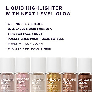 Unicorn Snot Liquid Highlighter Lightning Drops: Buildable Highlighter Makeup for Face and Body - Collarbone, Cheekbones, Brows - Liquid Illuminator for Spotlights, Cruelty-Free (Aqua Rose/Nymph)