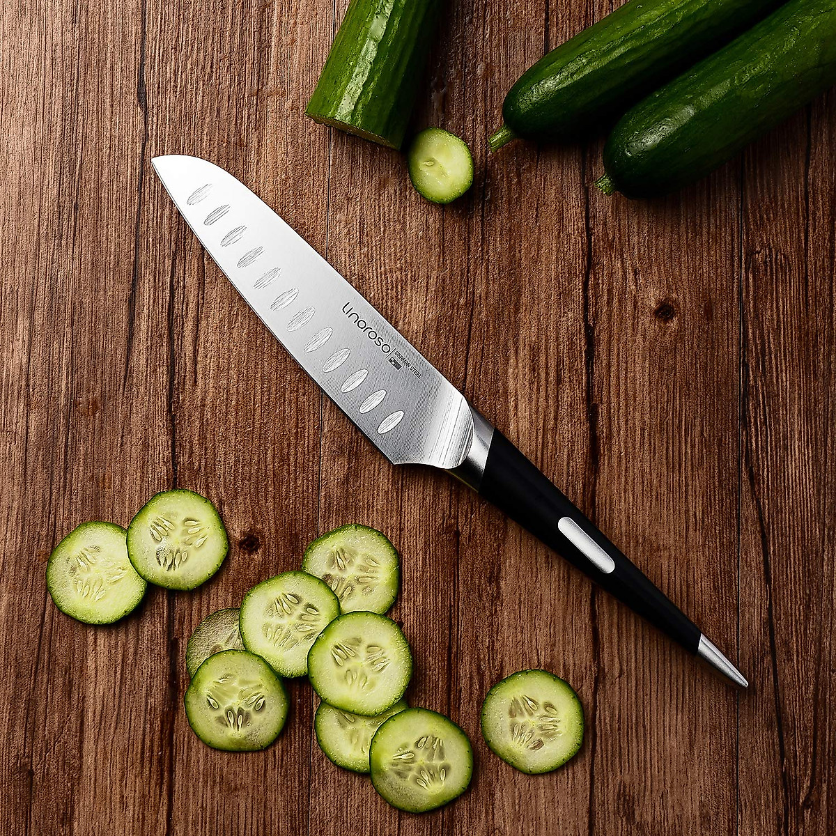 linoroso Santoku Knife Kitchen Knife Ultra Sharp Chef Knife, 6 inch Precision Forged German High-Carbon Stainless Steel Cooking Knife with Exquisite In-Drawer Knife Block - MAKO Series