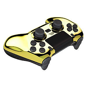eXtremeRate Chrome Gold Decade Tournament Controller (DTC) Upgrade Kit for PS4 Controller JDM-040/050/055, Upgrade Board & Ergonomic Shell & Back Buttons & Trigger Stops - Controller NOT Included