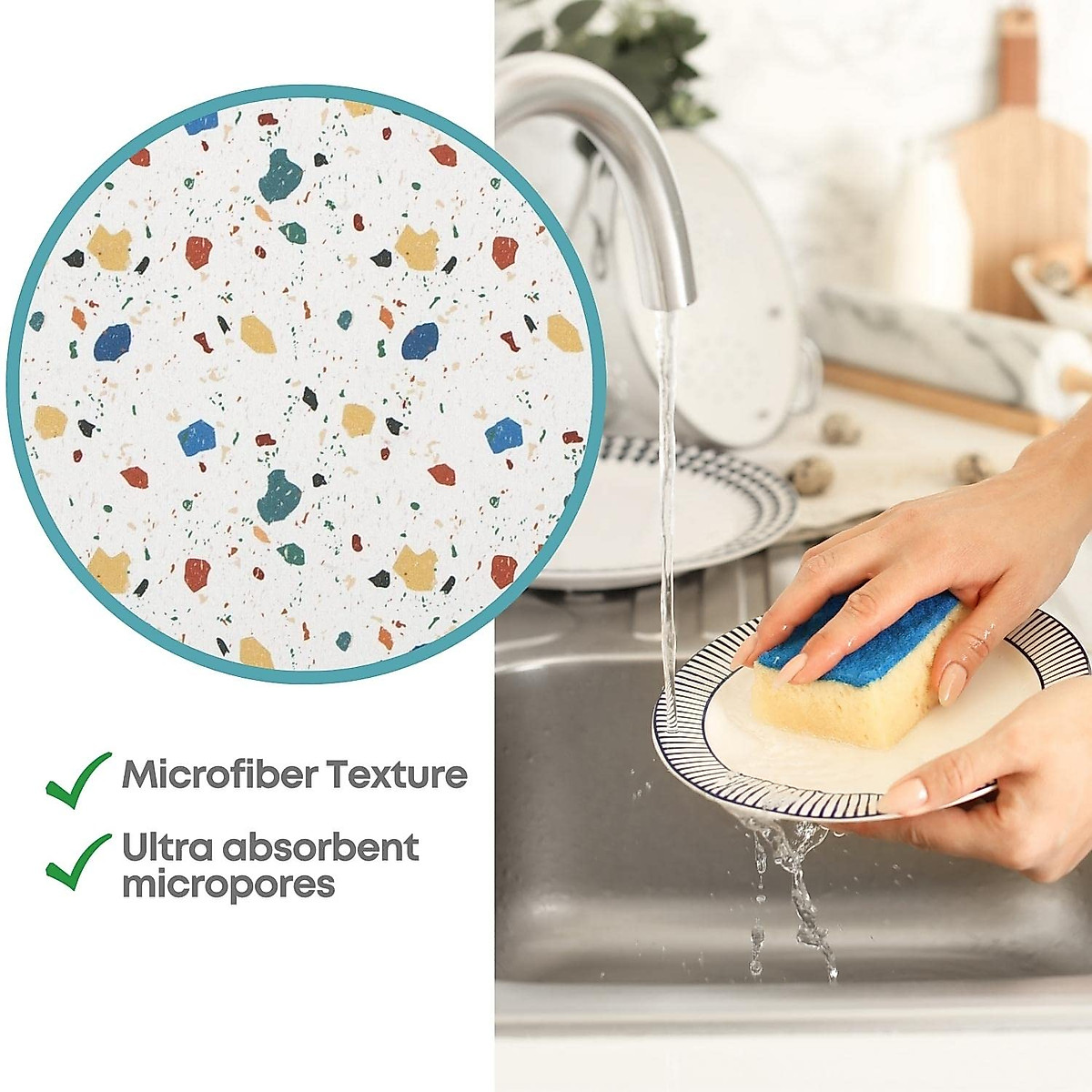 HAMUR Microfiber Dish Drying Mat 16x18 inch, Super absorbent dish draining mat for Kitchen Counter, Kitchen gadgets for easy clean multi-use