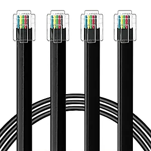 NECABLES 2Pack RJ12 Cable 6ft Phone Cord RJ12 6P6C Male to Male Straight Wired for Both Data and Voice Use Black - 6 Feet