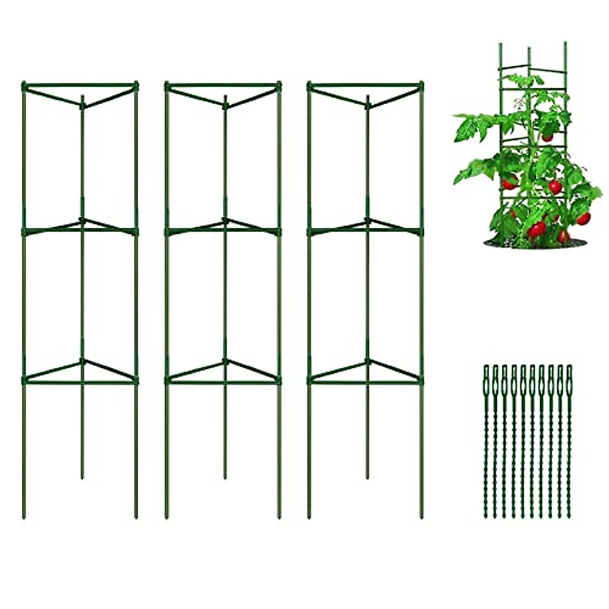 BEAUTYFLOWER Tomato Cages ,3 Packs Plants Support Stakes 4 Feet High Adjustable Assembled Vertical Climbing Plants, Garden Vegetable Trellis.