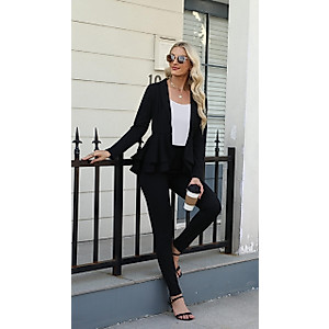 Salimdy Sexy 2 Piece Outfits for Women Long Sleeve Solid Blazer with Pants Casual Elegant Business Suit Sets Black M