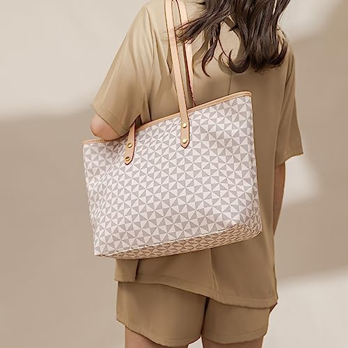 Women's Shoulder Bags Satchel Handbags Fashion Checkered Wallet Tote Bag Shoulder Bag Top Handle Satchel Purse Set 3pcs