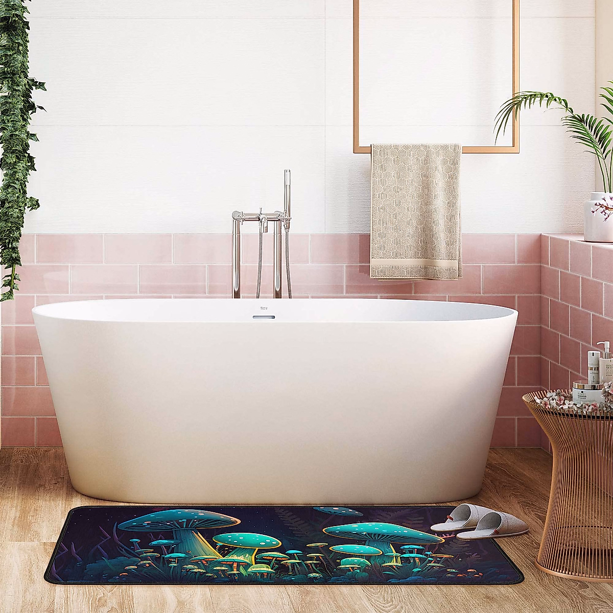 Mushroom Kitchen Rugs and Mats Non Skid Washable Absorbent Stain Resistant,Durable and Easy to Clean, Kitchen Rug Set of 2 Mushroom Kitchen Decoration 17 x47+17"x30"