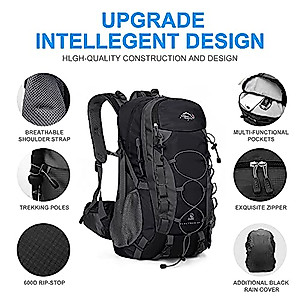 INOXTO lightweight Hiking Backpack 35L/40L Hiking Daypack with Waterproof Rain Cover Camping Backpack for Travel Camping Outdoor for Men and Women (35L Black)