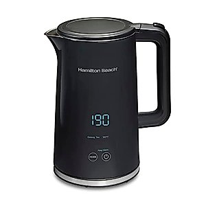 Hamilton Beach 41033 Digital Electric Tea Kettle, Hot Water Boiler & Heater 1.7 L, 5 Preset Modes + Keep Warm, Fast Boil 1500W, BPA Free, Cool-Touch Stainless Steel Exterior, Black