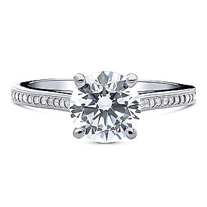 BERRICLE Sterling Silver Solitaire Wedding Engagement Rings 2 Carat Round Cubic Zirconia CZ Milgrain Promise Ring for Women, Rhodium Plated Size 9