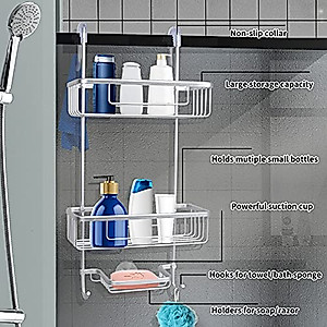 Duwee Over The Door Shower Caddy, NeverRust Aluminum Over the Shower Door Caddy, Hanging Shower Caddy for Shampoo Conditioner, 3 Tier Bathroom Shelf Organizer with Hooks for Razors Towels(Silver)