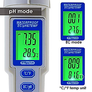 3 in 1 Water Quality Multi-Parameter pH EC Temperature Meter Tester Monitor Sensor Probe Test Kit ATC Waterproof Black-Light for Aquariums Hydroponics Laboratory Pool Spa Drinking Water