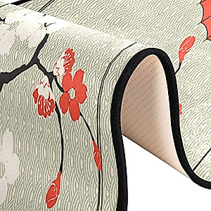 ALAZA Japanese Floral Runner Area Rug Non Slip Floor Mat for Hallway Entryway Living Room Bedroom Dorm Home Decor 72x24 inches