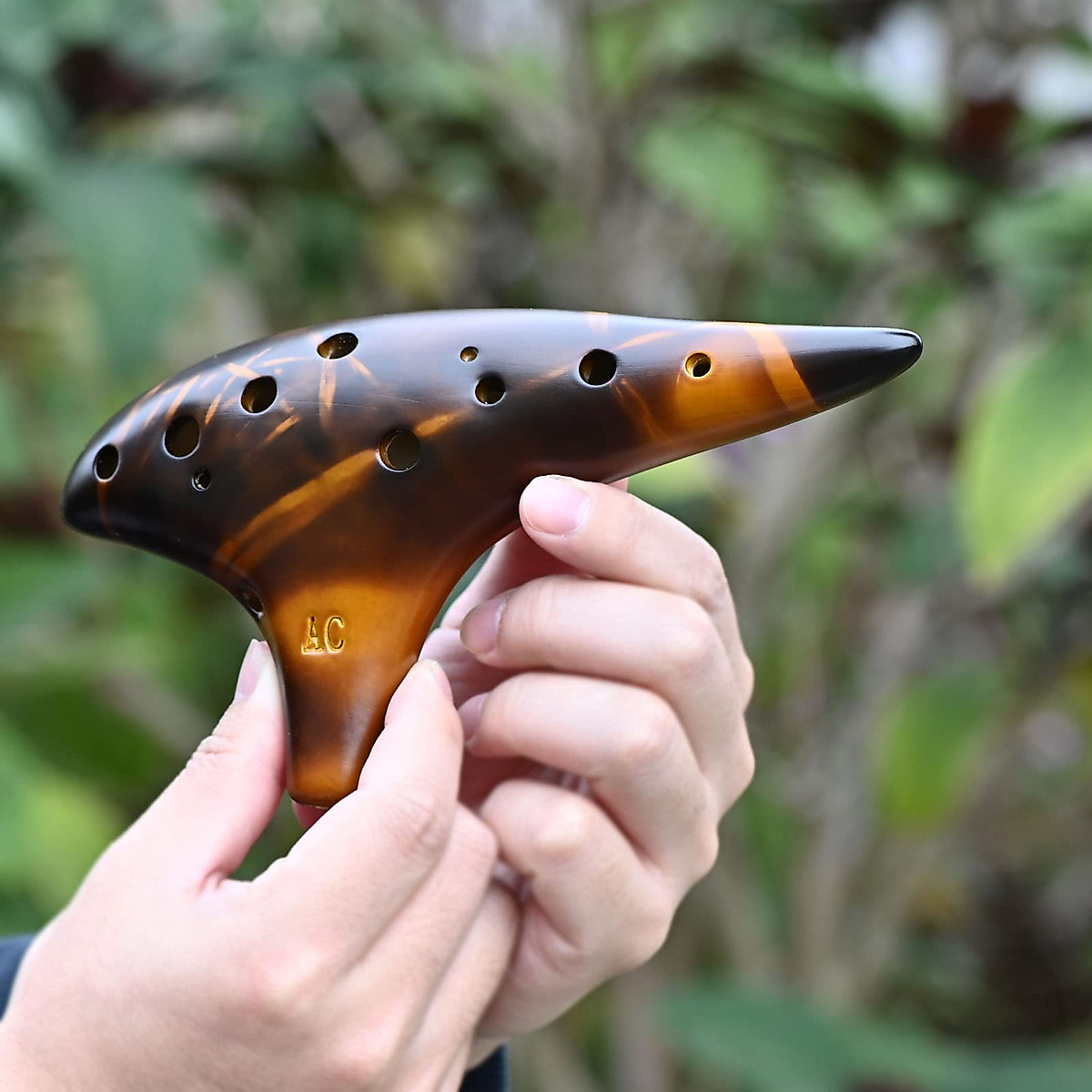 Ocarina,12 Holes Alto C Key Ceramic Ocarinas with Songbook Neck Strap Bag,Musical Instrument for Adults (Yellow)