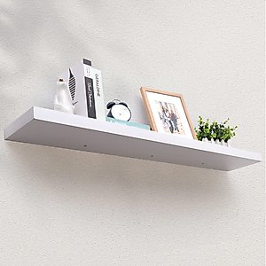 Axeman Floating Shelves, 8 Inch Deep Modern Solid Wood Wall Shelves for Storage, Wall Mounted Display Shelving with Invisible Heavy-Duty Metal Bracket, 48" W x 8" D x 1.6" H, Snow White