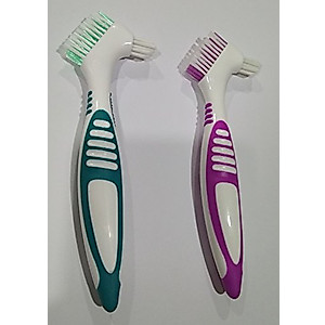 Gus Craft 2-Pack Denture Cleaning Brush Set- Premium Hygiene Denture Cleaner Set For Denture Care- Top Denture Cleanser Tool w/Multi-Layered Bristles & Ergonomic Rubber Handle (Green and Purple)
