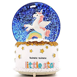 Unicorn Snow Globe, VECU 3.14 Inch Unicorn Music Snow Globes with Automatic Snowfull,Christmas Birthday Gift for Girl Boy