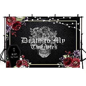 SENDY 7x5ft Death to My Twenties Backdrop RIP to My 20s Birthday Photography Background Burgundy Rose Gothic Skull Tombstone Thirties Birthday Party Decorations Banner Photo Studio Props