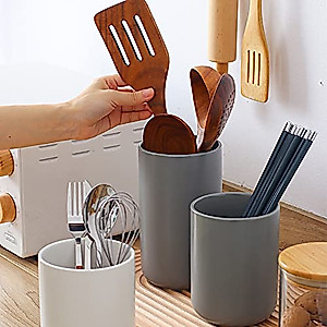 Utensil Holder for Kitchen Counter, Matte Ceramic Kitchen Utensil Holder for Countertop with Non slip Unglazed Base, Cooking Utensils Caddy Organizer Crock for Farmhouse Kitchen Decor(Medium-Black)