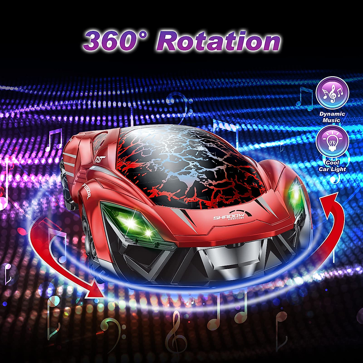 JELOSO Remote Control Car, 4WD 2.4GHz Fast RC Drift Stunt Race Car 360°Rotating Hobby RC Sport Car with LED Lights & Music, Cool Vehicle Toys Birthday Xmas Gifts for Kids Boys Girls Age of 6-12