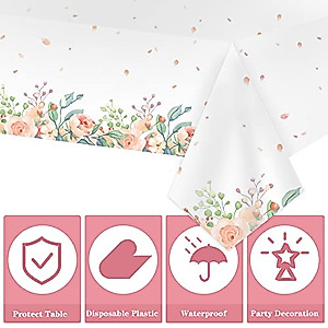 3 Pack Floral Baby Shower Decorations For Girl，Rectangular Plastic Party Tablecloths with Pink Floral Patterns( 108"x54"）,Table Cover for Birthdays,Weddings,Tea Party and Girl Baby Shower Decorations